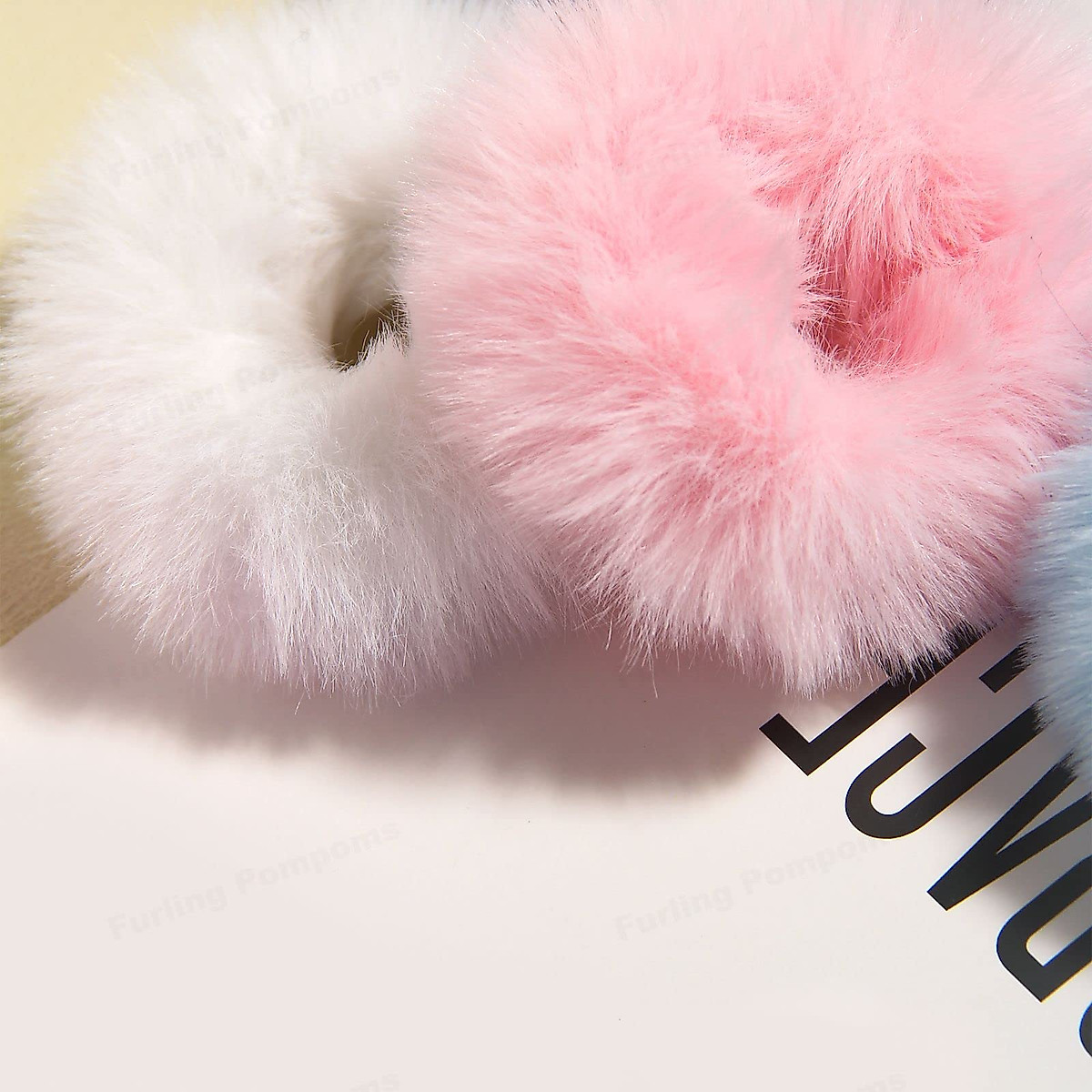 Furling Pompoms Furry Faux Rabbit Fur Hair Scrunchies Artificial Fur Hair Bobbles Elastic Hair Band Rope Wristband Ponytail Accessories Light Pink 2pcs