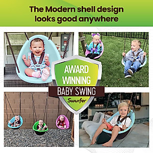 Swurfer Kiwi Toddler Swing – Comfy Baby Swing Outdoor, 3-Point Adjustable Safety Harness, Safe Quick Click Locking System, Foam-Lined Shell, Blister-Free Rope, Age 9 Months and Up, Blue,Blue2
