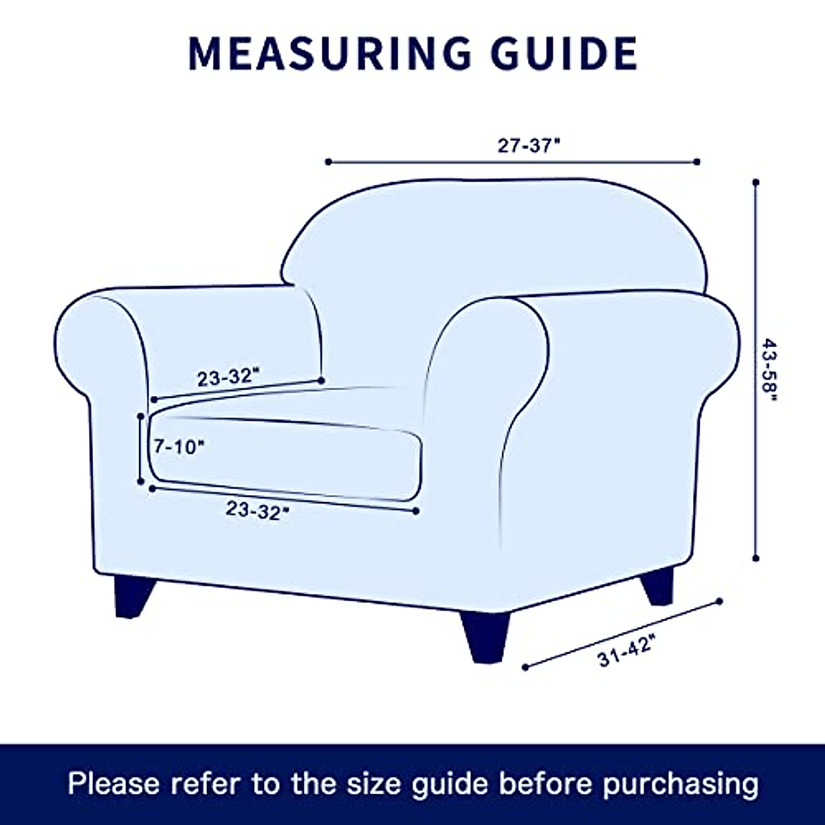 subrtex Stretch Armchair Sofa Slipcover 2 Piece Sofa Cover 1 Seater Soft Couch Slipcover Washable Furniture Covers, Jacquard Fabric Small Checks(Gray,Armchair)