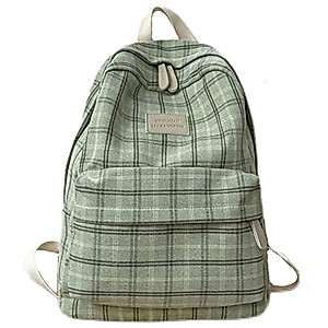 MadGrandeur Aesthetic Backpack Kawaii Plaid Backpack Sage Green Backpack for Girls Teens Preppy School Supplies Aesthetic Daypack Satchel (Sage Green)