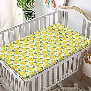 Pineapple Themed Fitted Mini Crib Sheets,Portable Mini Crib Sheets Ultra Soft Material-Baby Crib Sheets for Girl or Boy,24“ x38“,Yellow Shamrock Green