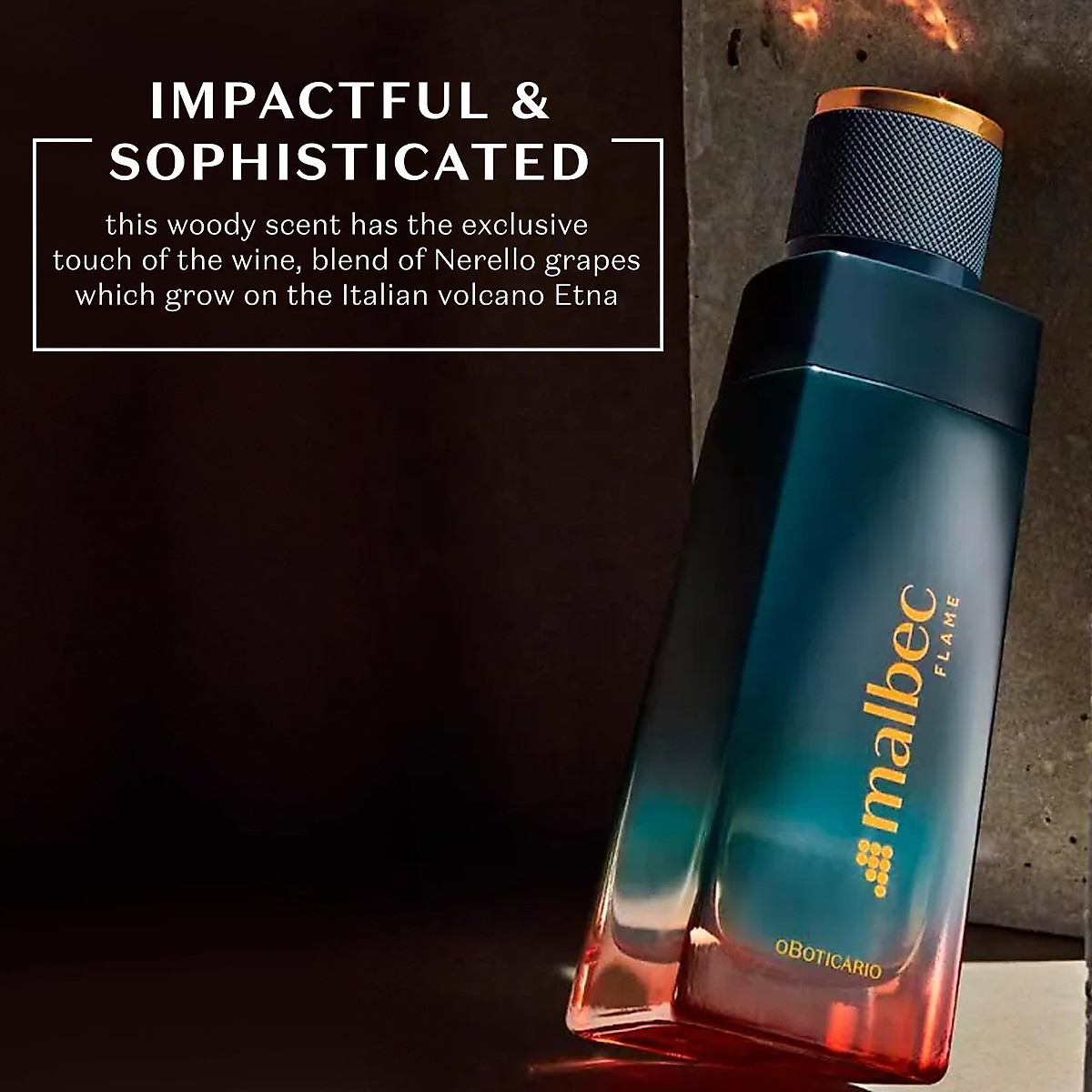 Malbec Flame Eau De Toilette by O Boticário, Cologne For Men, French Oak Barrel-Aged Red Wine & Woody Nerello Grape Scent, 3.4 Ounce