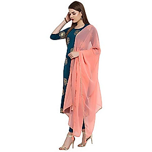 Janasya Indian Women's Tunic Tops Crepe Kurti Set with Dupatta for Women(SET058-KR-NP-S) Turquoise