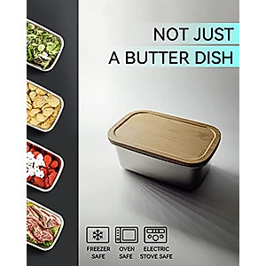 KEOAMG Butter Dish with Lid for Countertop, Large Stainless Steel Butter Dish Container with Silicone Seal for Refrigerator, Sturdy Butter Dish Keeper Holds 2 Sticks or a Normal 8oz European Butter