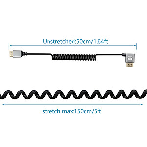 RIIEYOCA 90 Degree Left Angle UHD 4K HDMI Male to HDMI Male 18Gbps High Speed 2.0 Extender Coiled Cable Supports 4K@60Hz,1080p,ARC,3D,for DVRs,HDTV,Roku Ultra Stretchable to 1.5M/5FT