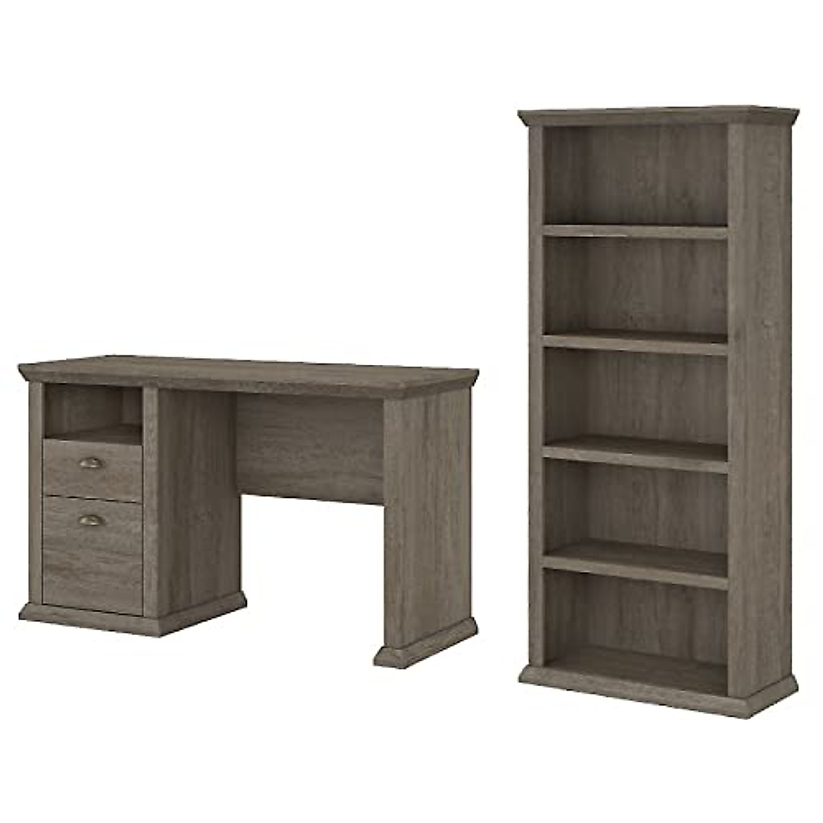 Bush Furniture Yorktown Home Office Desk with 5 Shelf Bookcase, 50W, Restored Gray
