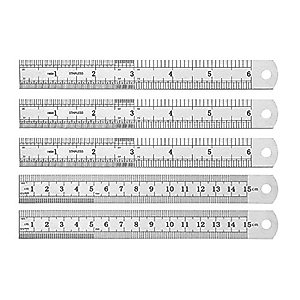 uxcell Straight Ruler 150mm 6 Inch Metric Stainless Steel Measuring Ruler Tool with Hanging Hole Inch & Centimeters Precision Drawing Ruler 5pcs