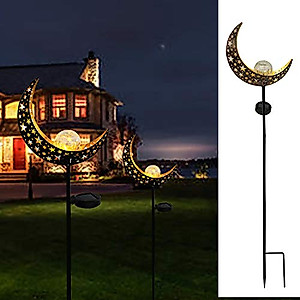X-PREK 2 Pack Solar Garden Light Outdoor Decorative,Moon Crackle Glass Globe Metal Stake Lights,Waterproof LED Pathway Light for Lawn Patio Yard Decor