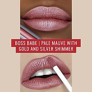 Runway Rogue Pearl Glam Long Wear Shimmer Liquid Lipstick, Pale Mauve Lipstick with Silver and Gold Shimmer, ‘Boss Babe’