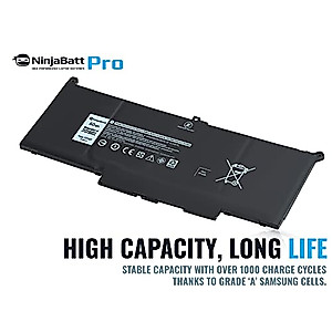 NinjaBatt Battery F3YGT for Dell Latitude 7480 7490 7280 7290 7380 7390 7000 12 13 14 Series DM3WC P29S002 P73G002 DM6WC 2X39G KG7VF 451-BBYE 453-BBCF - High Performance [7.6V/60Wh]
