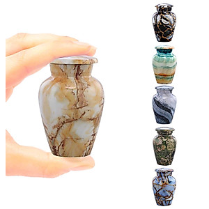 Small Keepsake Cremation Urns for Human Ashes - Marble Finish Metal Keepsake Urn - Mini Cremation Urn for Pet Ashes - Handcrafted Memorial Urn - Funeral Urns with Velvet Bag (Monalisa)