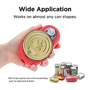Kitchen Mama One Touch Can Opener: Open Cans with Simple Press of A Button - Auto Stop As Task Completes, Ergonomic, Smooth Edge, Food-Safe, Battery Operated Can Opener, Electric Can Opener (Red)
