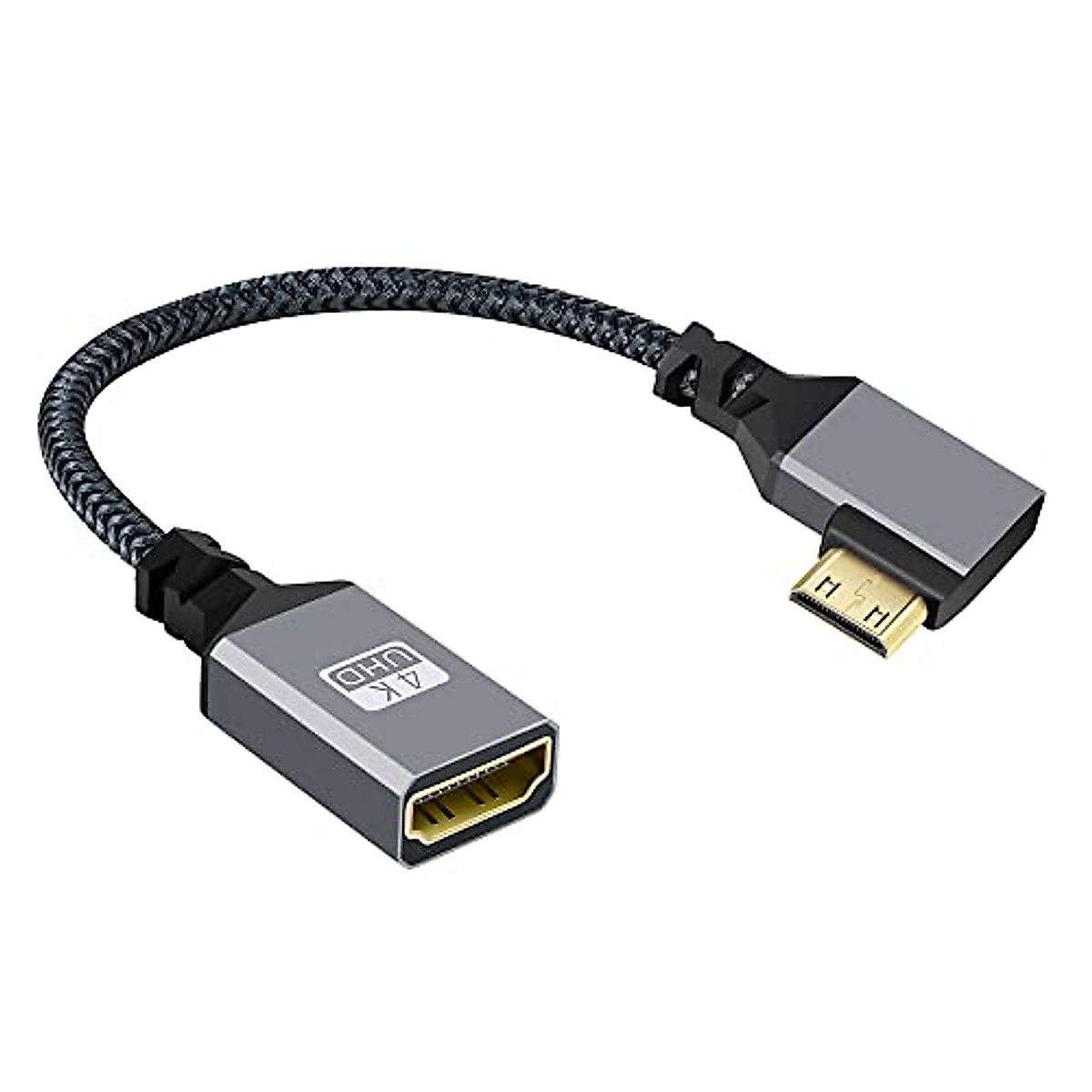 cablecc 4K Type-C 90 Degree Left Angled Mini HDMI 1.4 Male to HDMI Female Extension Cable for DV MP4 Camera DC Laptop