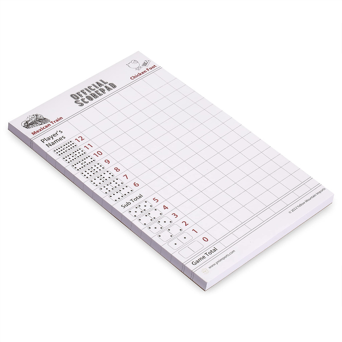 Yellow Mountain Imports Mexican Train and Chicken Foot Dominoes Scorepad/Scoring Sheets (8.2 x 5.5 Inches) - 60 Sheets