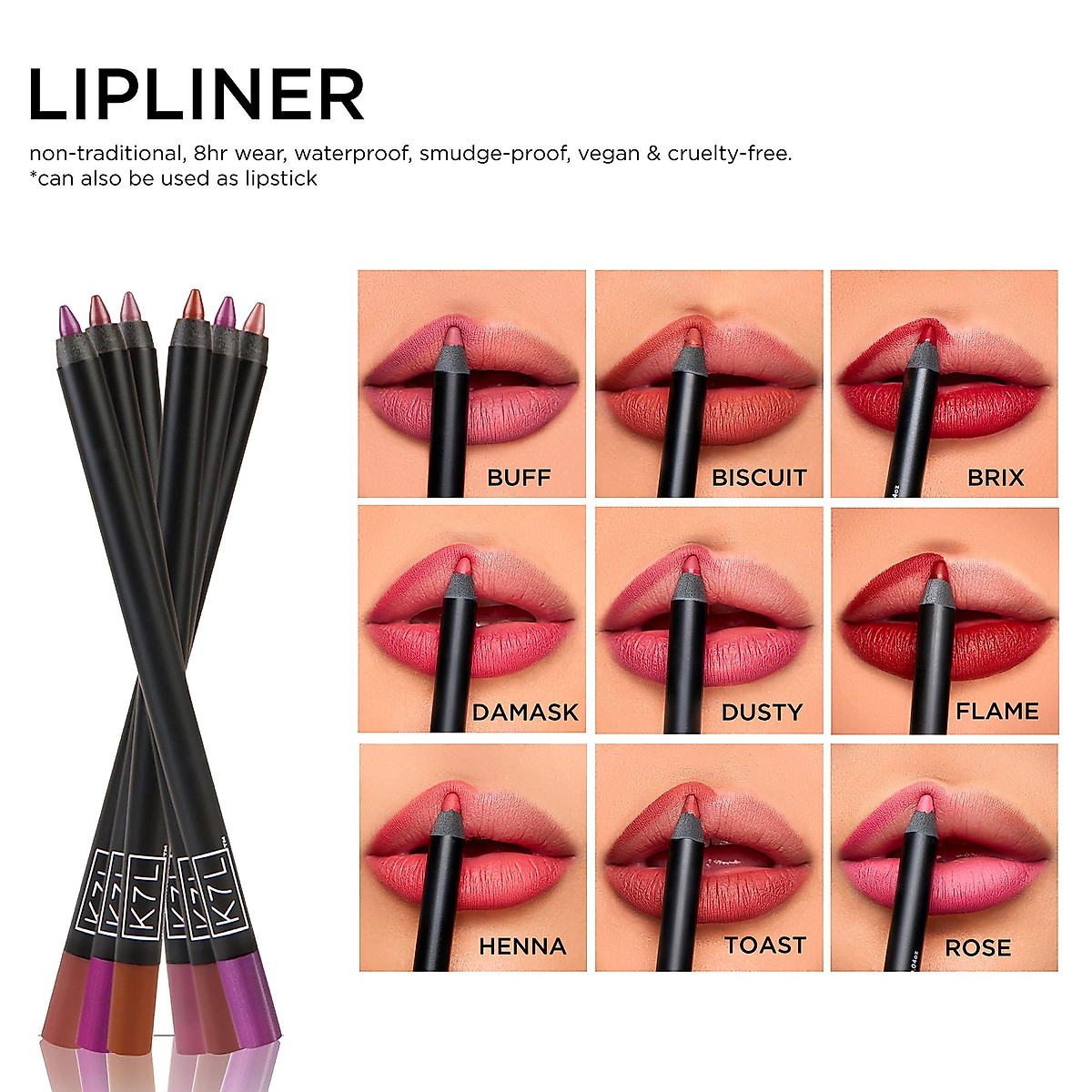 K7L Pink Lip Crayon (Vegan) - Waterproof, Smudge-Proof, Precise Cosmetics