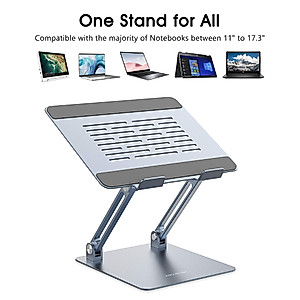 AboveTEK Laptop Stand, Adjustable Laptop Riser, Aluminum Computer Stand for Laptop up to 17.3 Inches, Portable Laptop Holder Compatible with MacBook Pro, HP, Ergonomic Desktop for Office, Home, Grey
