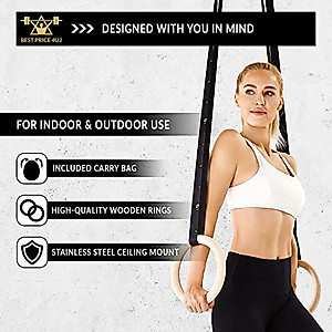 Bestprice4U2 Gymnastic Rings with Adjustable Straps - Fitness Rings - Calisthenics Ring for Full Body Workout - Incl. Anti-Slip Grip Tape & Carry Bag