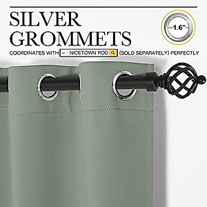 NICETOWN Greyish Green Nursery Essential Thermal Insulated Solid Grommet Top Blackout Short Curtains/Drapes for Son's Room (1 Pair, 42 x 63 inches)