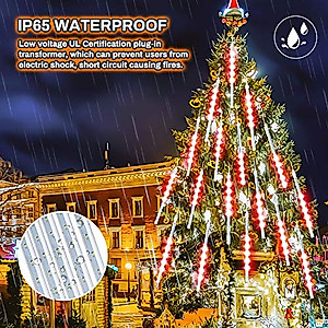 Number-One Meteor Shower Lights, LED Falling Rain Lights 30cm 8 Tube 192 LEDs Falling Raindrop Light, Waterproof Icicle Snow Fall String Lights for Xmas Tree Parties Wedding Garden (Red)