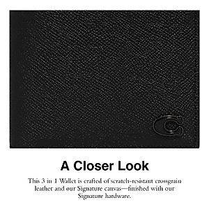 Coach 3-in-1 Wallet in Cross Grain Leather, Black, One Size