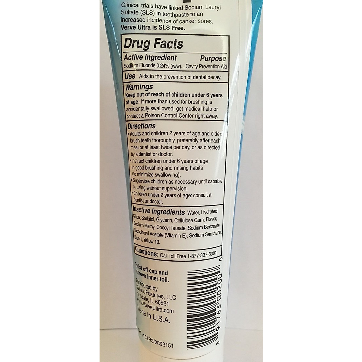 Verve Ultra SLS-Free Toothpaste with Fluoride, 4.5 oz. (Pack of 4)