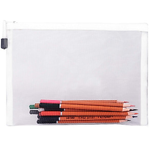 20 Pieces Mesh Bags Mesh Zipper Pouch Makeup Cosmetic Bag Pencil Pouch, 9.5 x 7.1 inches (White)