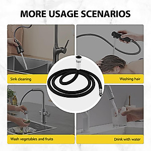 Kitchen Pull Down Faucet Hose Replacement Parts, M15*1mm X G1/2 X 150cm Black Pull Out Sink Spray Hose Anti Entanglement with 3/4” Connector