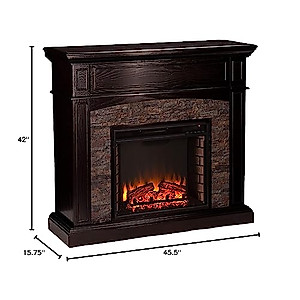 SEI FURNITURE Grantham Faux Stone Corner Electric Media Fireplace, Ebony Finish.