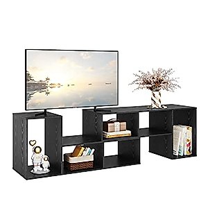 DEVAISE Flat Screen TV Stand for 65 75 inch TV, Modern Entertainment Center with Storage Shelves, Media Console Bookshelf for Living Room, Black…