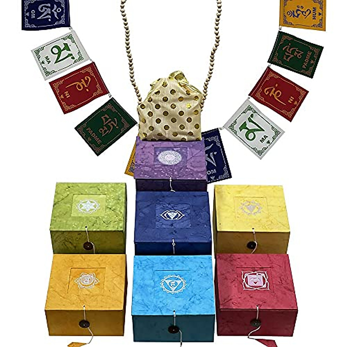 Chakra Singing Bowls Set Cuencos Tibetanos With Cushion Mallet Tulsi Beads Mala Tibetan Prayer Flag For Meditation Mindfulness - Style1 Size Medium