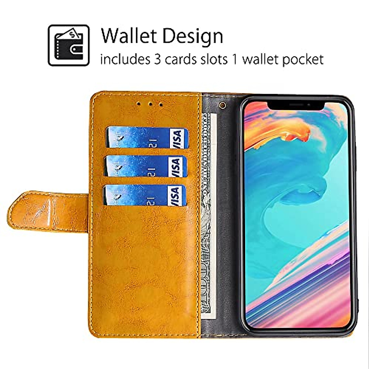 Fansipro Wallet Folio Case for Oppo Reno 2, Premium PU Leather Slim Fit Cover for Reno 2, 3 Card Slots, Good Design, Golden