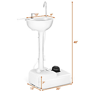 S AFSTAR Portable Camping Sink, Hand Wash Basin Stand w/ 17L Water Tank & Soap Dispenser, Rolling Hand Washing Station w/Towel Holder & Foot Pump, for Garden, Outdoor Sink Hand Wash Station