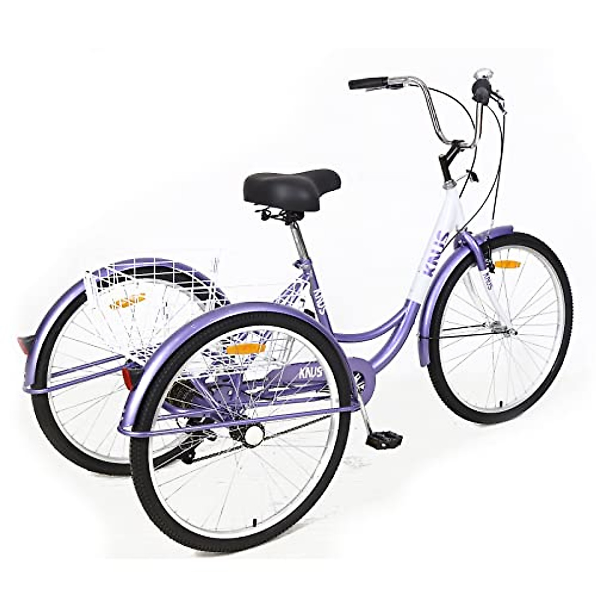 KNUS Adult Tricycle Trikes,7 Speed 3-Wheel Bikes,26 Inch Wheels Cruiser Bicycles with Large Shopping Basket for Women and Men -Purple