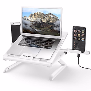 AboveTEK Genie Book Laptop Stand Riser - 9 Height/Angle Adjustable, Portable Laptop Riser Foldable to 11x11x1” - Fits 6” to 17” Laptop & 2 Extra Phone Holders - Ideal Gift for Family(White)