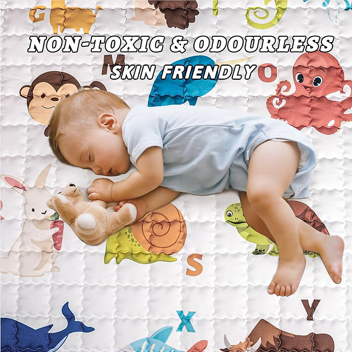 Beavtaens Baby Play Mat, 50x50 Playpen Mat with Super Soft Touch, Activity Mat with Upgraded Anti-Slip Bottom, Machine Washable Crawling Mat for Floor & Picnic (Animal)