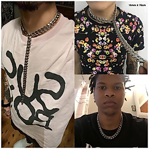 Hip Hop Mens Choker Stainless Steel Miami Chain Curb Cuban Link Rapper Necklace Jewelry with Tail (20", 15mm width)
