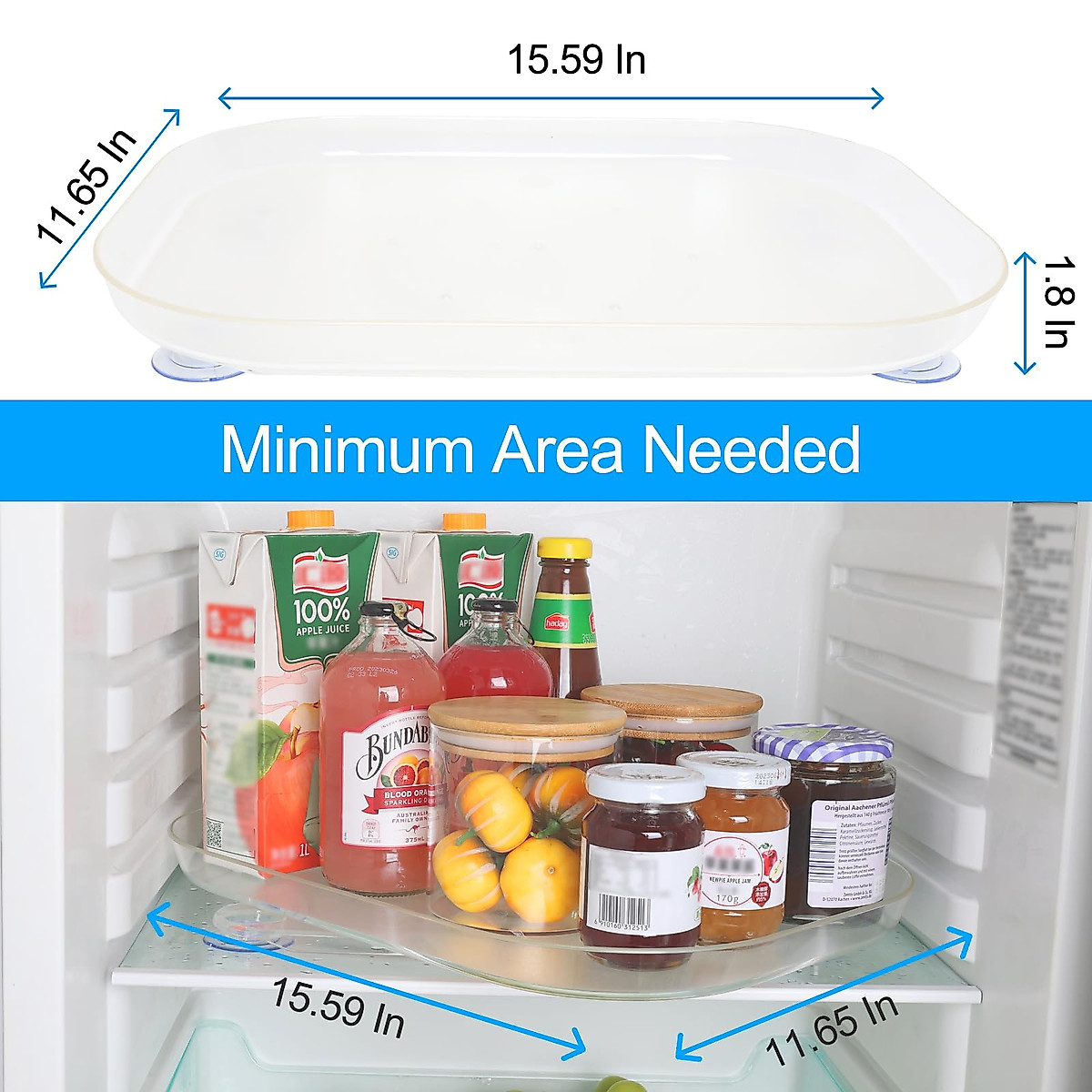 Lazy Susan Turntable Organizer for Refrigerator,Lazy Susan for Fridge 15.67'' Clear Fridge Organizer Storage,Lazy Susan for Pantry, Cabinet, Table,Kitchen, Countertop