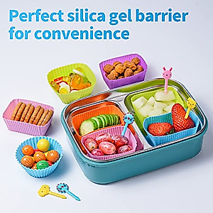Silicone Lunch Bento Box, 52 Pack Bento Lunch Box Bundle Dividers with Food Picks Lunch Accessories, Durable, Reusable, BPA-Free, Freezer and Dishwasher Safe