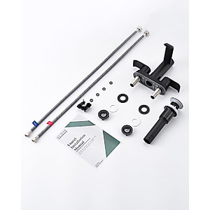 Matte Black Waterfall Bathroom Sink Faucet - HEISOK 4 Inch Bathroom Faucet with Overflow Pop Up Drain & Supply Hose, Stainless Steel 2 Handles Centerset Lavatory Vanity Bath Faucet for 2 or 3 Hole