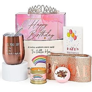 30th Birthday Gifts for Women, Happy 30th Birthday Gifts for Her Unique Birthday Surprise Gift Basket for Her 30 Year Old Women Birthday Gift Ideas Dirty 30 Gifts for Women,Pink