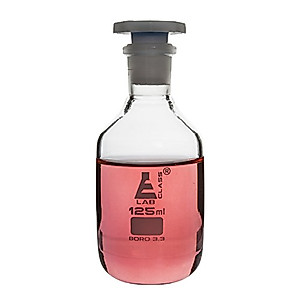 EISCO 125mL (4.2oz) Glass Reagent Bottle with Acid Proof Polypropylene Stopper, Borosilicate 3.3 Glass Labs