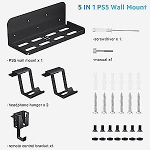 Allnice PS5 Wall Mount, 5 IN 1 Playstation 5 Wall Mount (Disc and Digital Edition) Wall Bracket for Playstation 5 with Detachable Controller Holder & Headphone Hanger & Remote Control Bracket (Black)