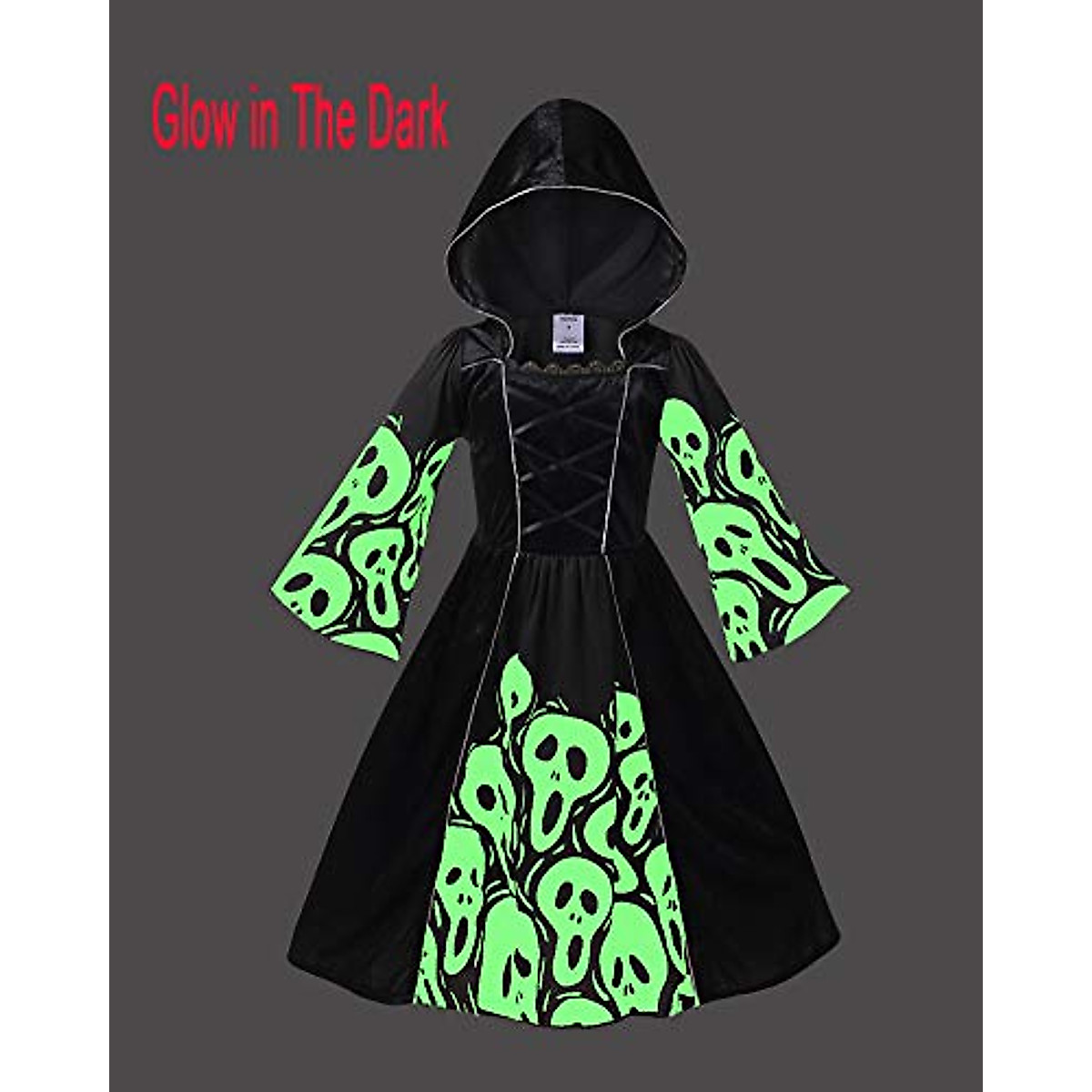 yolsun Skeleton Ghost Witch Costume for Girls, Glow in The Dark, Halloween Fearsome Costume(10-12 Years)