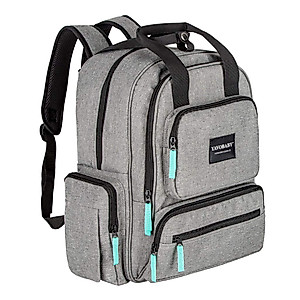 YavoBaby Diaper Bag Backpack - Large Capacity 18 Pocket Multi-Functional Unisex Diaper Bag - Extremely Durable and Stylish - Includes Changing Pad, Stroller Straps, and Nursing Pouch -Gray w/Teal Tags