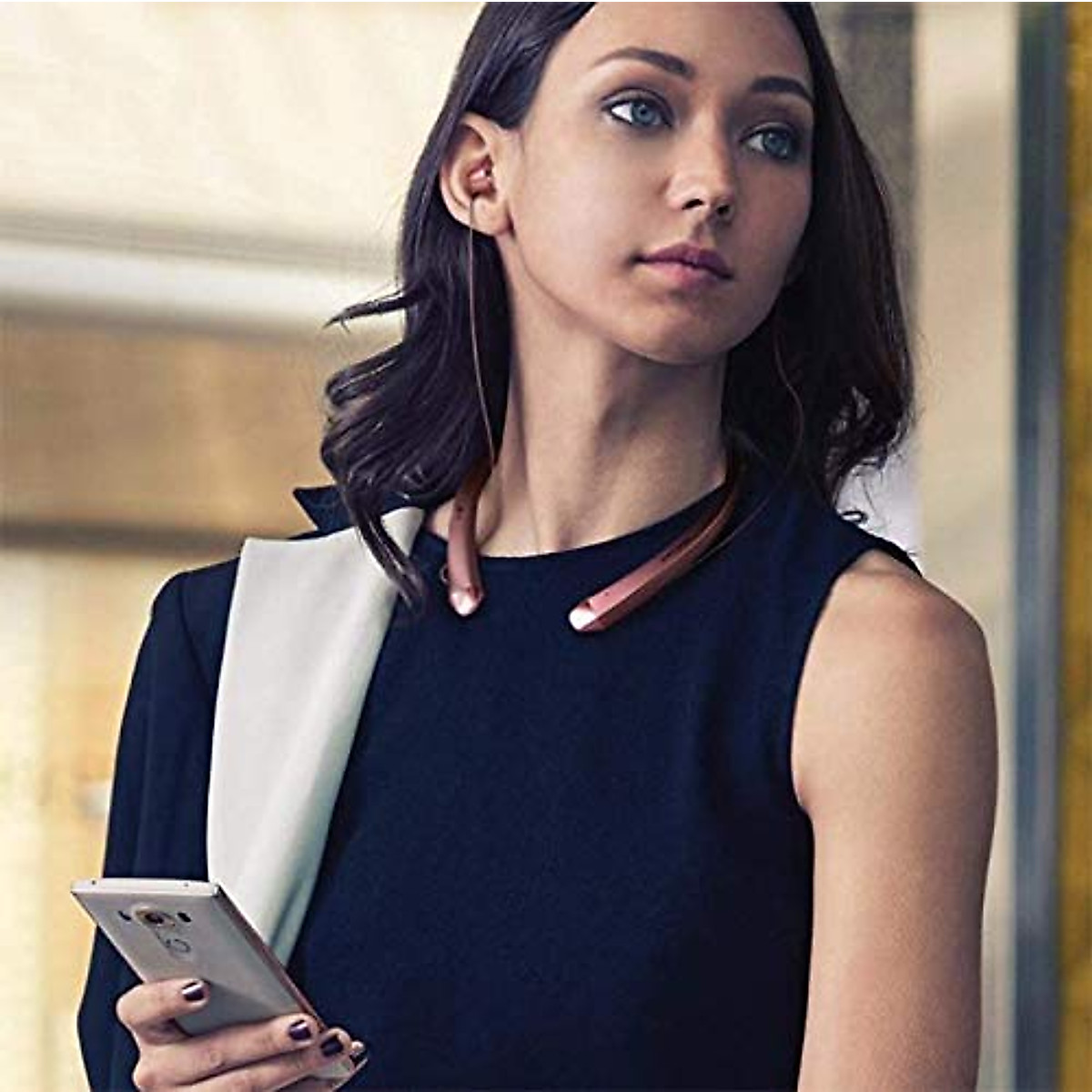 QT S Bluetooth Headset, Lightweight Retractable for Neckband Bluetooth Headphones for Sports Exercise Home & Office, Noise Cancelling Stereo Neckband Wireless Headset Talk 9-10 Hours