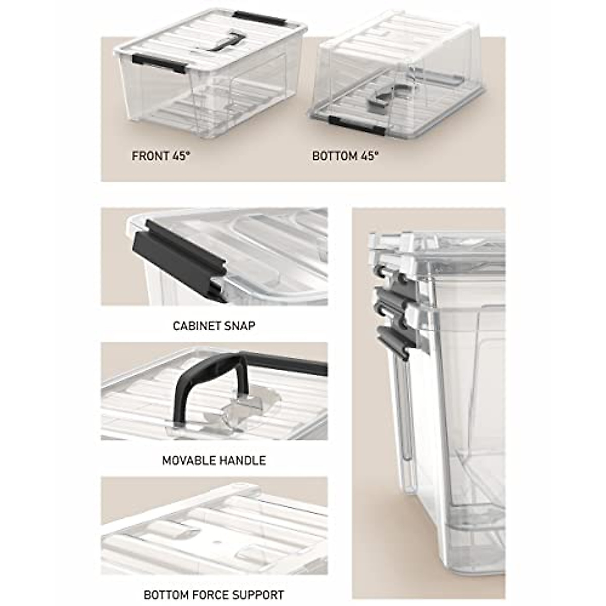 WYT Clear Storage Latch Bins, 6-Pack Storage Organizer Box with Handle and Lids, 5-Litre