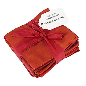 VintageandYou 12 Pieces Reclaimed Sari Silk Fat Quarter Fabric Bundle DIY Sewing Craft, 18 x 22 Inches- Red