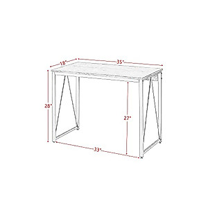 Afaris Computer Desk 35 inch Length Home Office Desk, Small Study Writing Table, Adjustable feet, Modern Furniture for Home Office, Black Metal Frame,Antique White