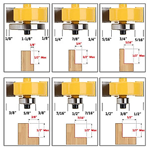 Yakamoz 1/4 Inch Shank Rabbet Router Bit with 6 Bearings Set | 1/8", 1/4", 5/16", 3/8", 7/16", 1/2" Bearings