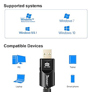USB WiFi Adapter 1200Mbps Techkey USB 3.0 WiFi Dongle 802.11 ac Wireless Network Adapter with Dual Band 2.42GHz/300Mbps 5.8GHz/866Mbps 5dBi High Gain Antenna for Desktop Windows XP/Vista / 7-10